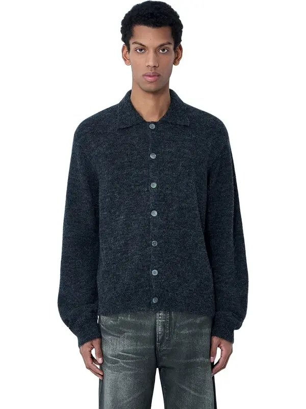 Our Legacy Button-down Cardigan In Textured Wool Blend - Black