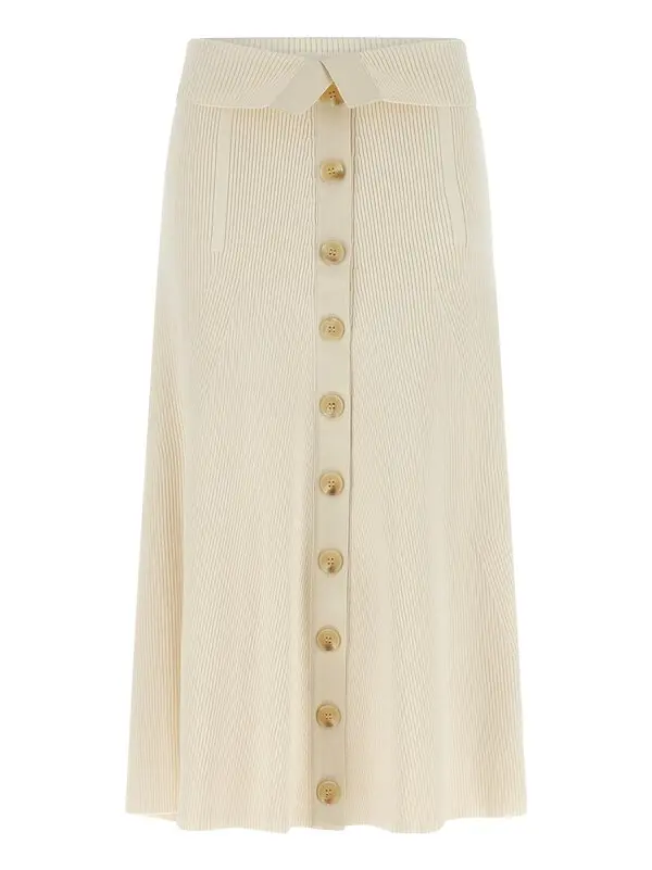 Zimmermann Rebellion Ribbed Stretch Midi Skirt - Cream