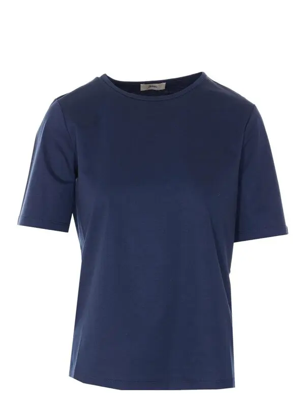 Herno Short Sleeve T-shirt With Side Slits And Button Detail - Blue