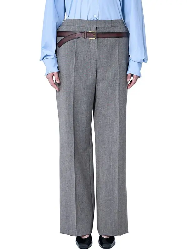 Prada Technical Wool Blend Tailored Pants With Printed Belt - Black