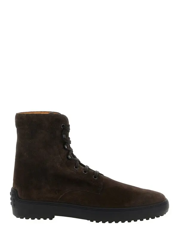 TOD'S Suede Ankle Boots With Lace-up Closure - Brown