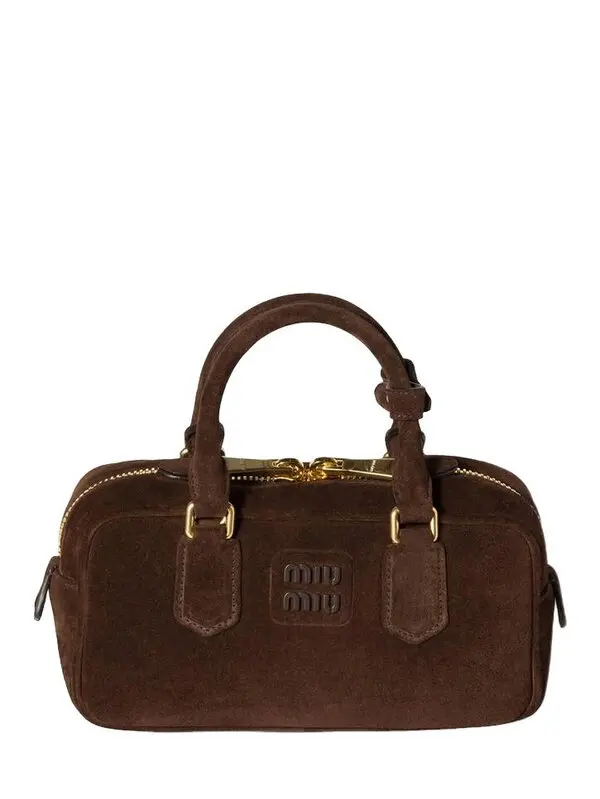 Miu Miu Raffia Crochet Shoulder Bag With Embroidered Logo And Leather Details - Brown