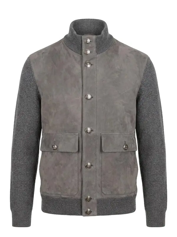 Brunello Cucinelli Leather Jacket With Knitted Sleeves - Multicolor
