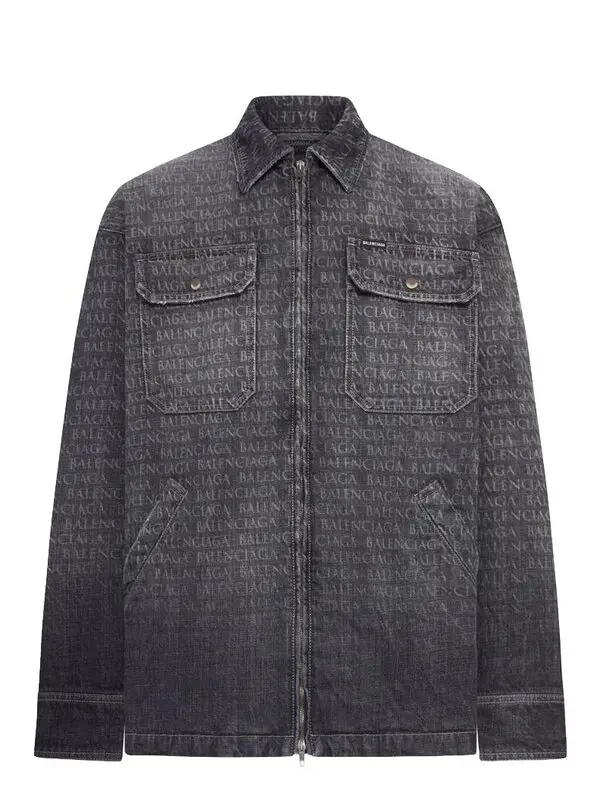 Balenciaga Denim Overshirt With All-over Logo - Multicolor