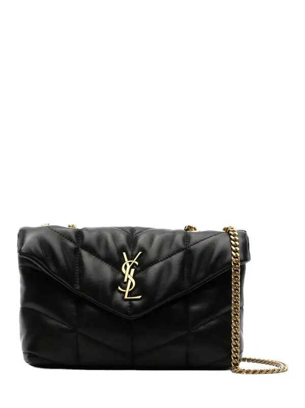 Saint Laurent Padded Lambskin Shoulder Bag With Cassandre Logo - Black