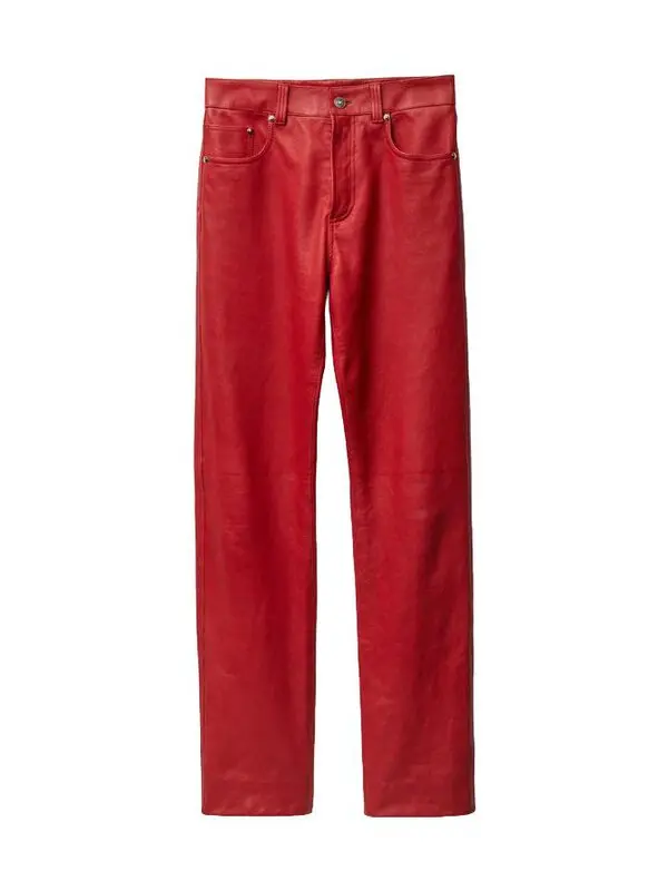 Versace Plongé Leather Straight-leg Trousers - Red