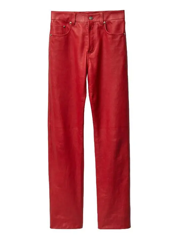 Versace Plongé Leather Straight-leg Trousers - Red