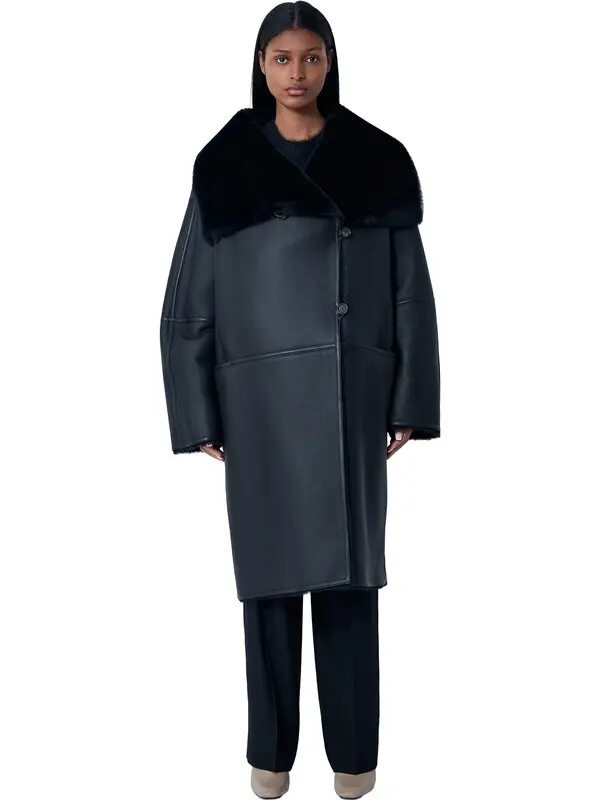 TOTEME Shearling Wrap Coat - Black