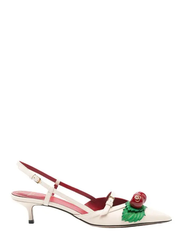 Valentino Garavani Floral Appliqué Slingback Kitten Heel - White