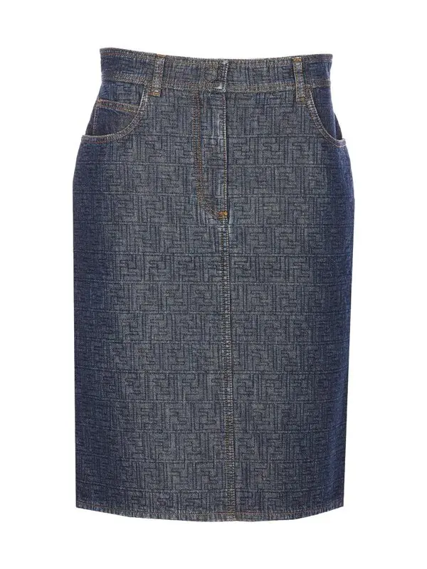 Fendi Ff Logo Denim Pencil Skirt - Blue