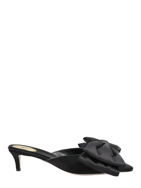 Valentino Garavani Silk Bow Detail Kitten Heel Pointed Toe Mules - Black