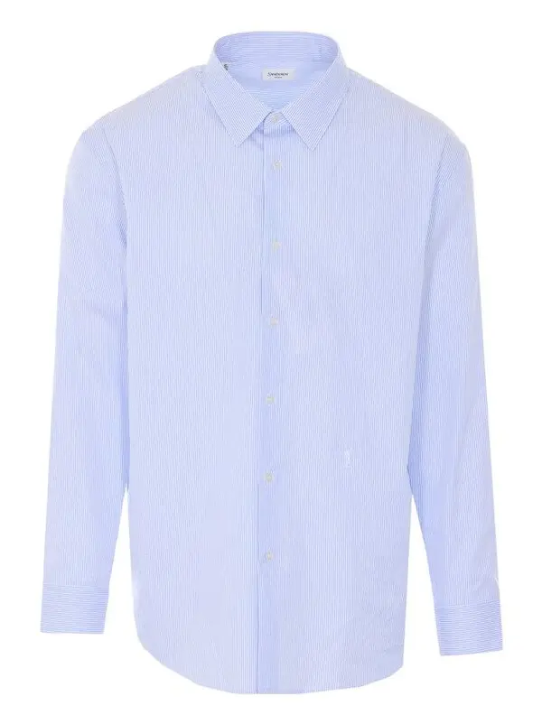 Saint Laurent Striped Cassandre Shirt - Blue