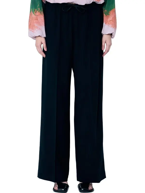 Dries Van Noten Wool Crepe Drawstring Pants - Black