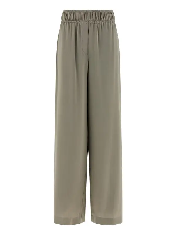 Brunello Cucinelli Track Silk Satin Wide Leg Pants - Gray