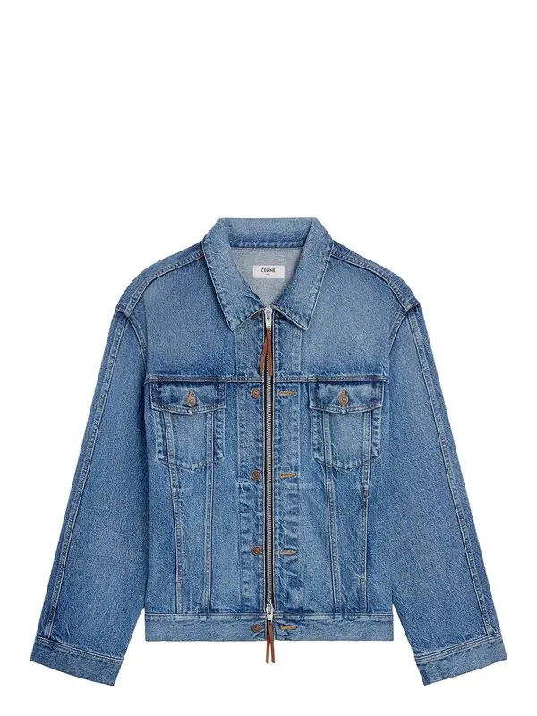 Celine Blue Denim Jacket With Logo Patch - Multicolor