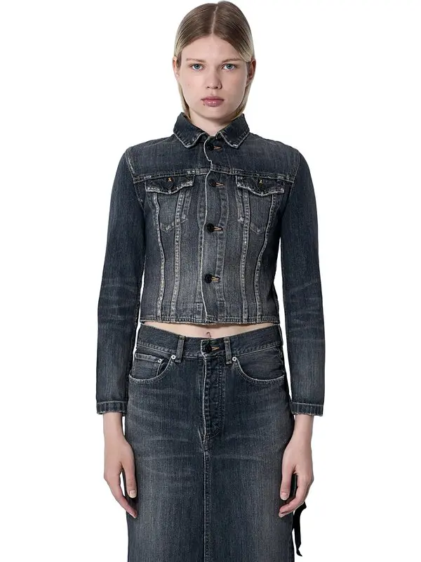 Balenciaga Lace-up Denim Jacket - Gray