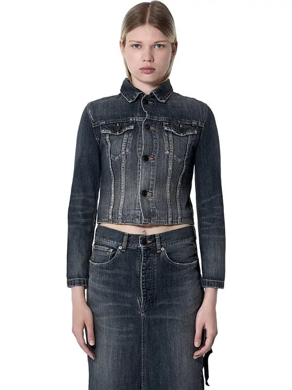 Balenciaga Lace-up Denim Jacket - Gray