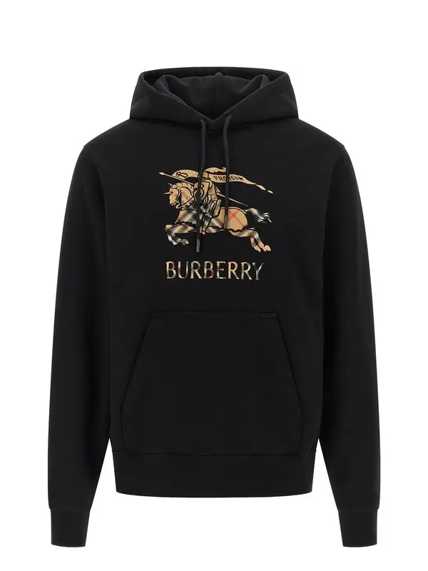 Burberry Simon Hoodie With Equestrian Knight Design Print - Black