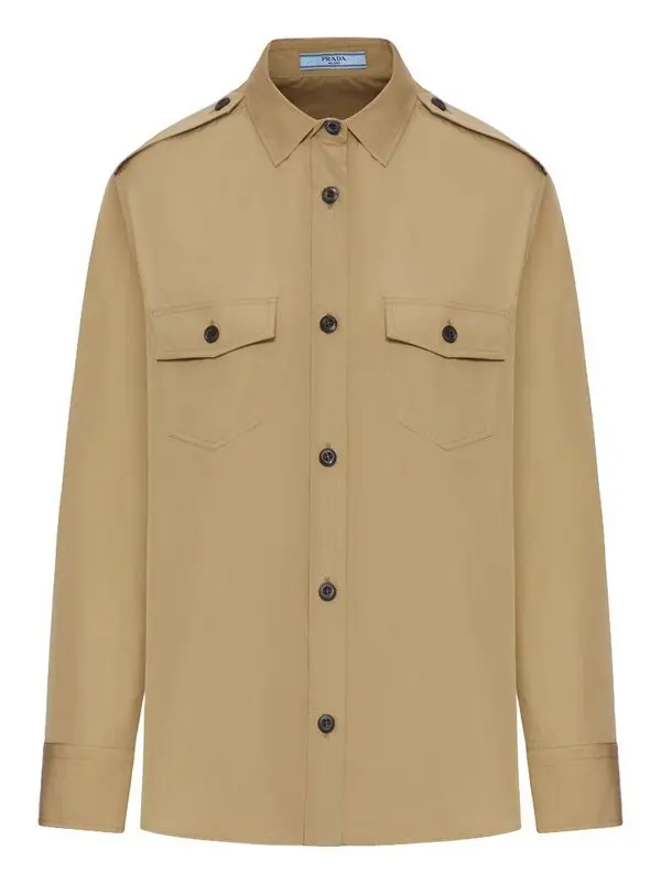 Prada Cotton Poplin Shirt With Epaulettes And Flap Pockets - Multicolor