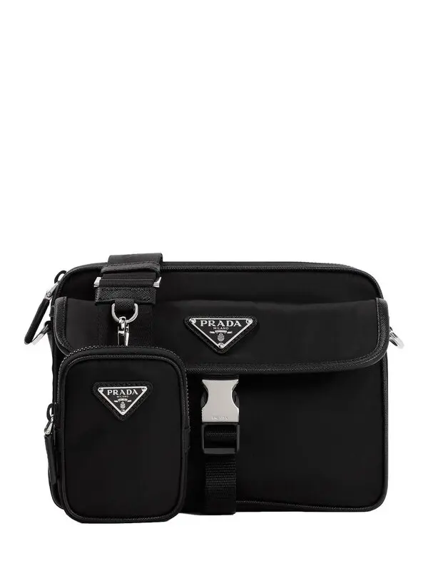 Prada Re-nylon Bandoliera Bag With Enameled Triangle Logo - Black