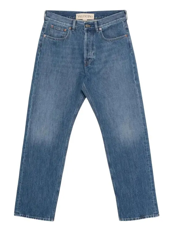 Valentino Garavani Cotton Medium Wash Contrast Stitching Jeans - Blue
