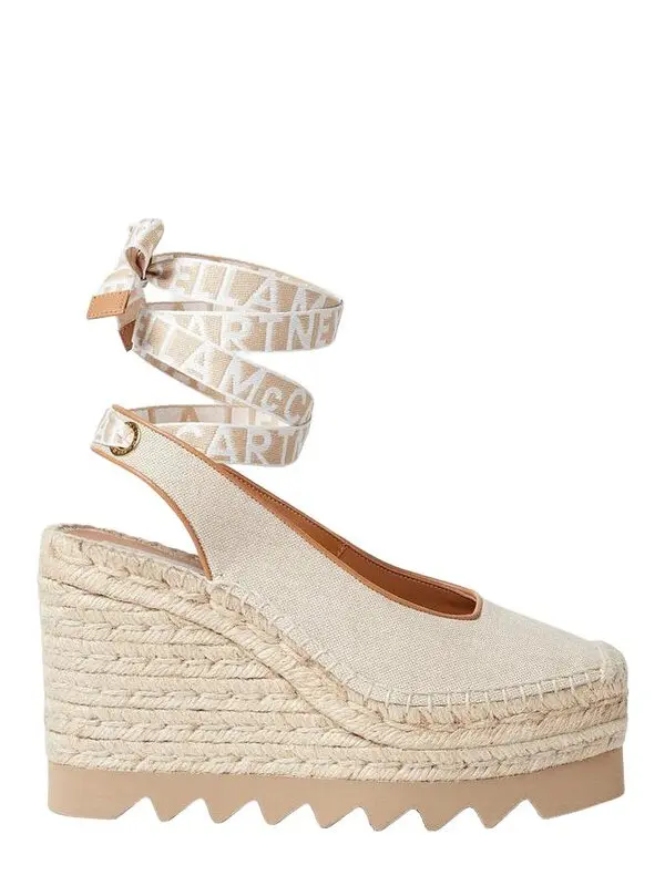 Stella McCartney Woven Raffia Espadrille Wedge Platform Sandals With Tie Fastening - Cream