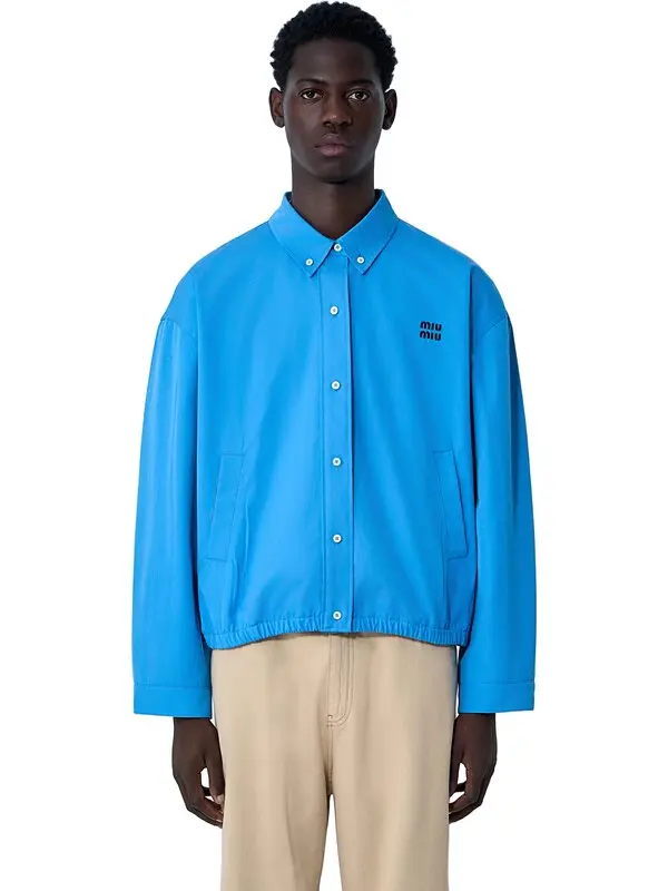 Miu Miu Logo Motif Cotton Poplin Blouson Jacket - Blue