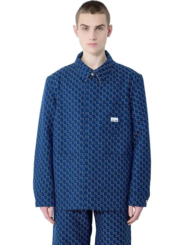 Gucci Cotton Jacquard Jacket With Gg Shadow - Blue