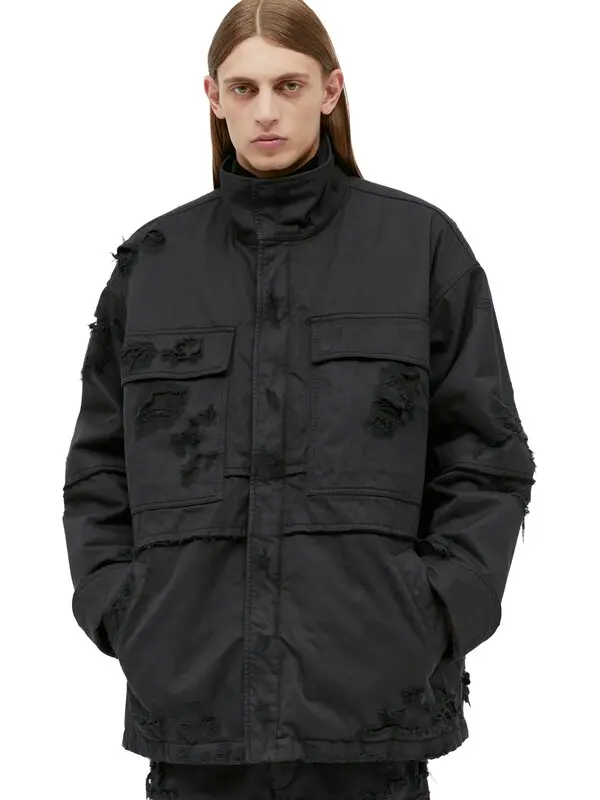 DIESEL® J-oise Cotton Twill Jacket With Distressed Finish - Black