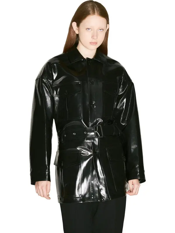 Saint Laurent Saharienne Jacket In Glossy Coated Cotton - Black