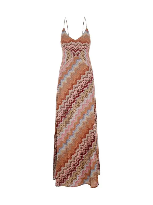 Missoni Long Viscose Dress With Chevron Pattern - Multicolor