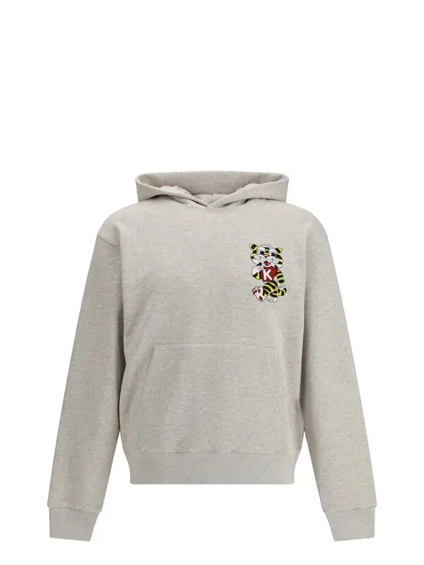Kenzo Wild Tiger Embroidered Cotton Hoodie - Gray