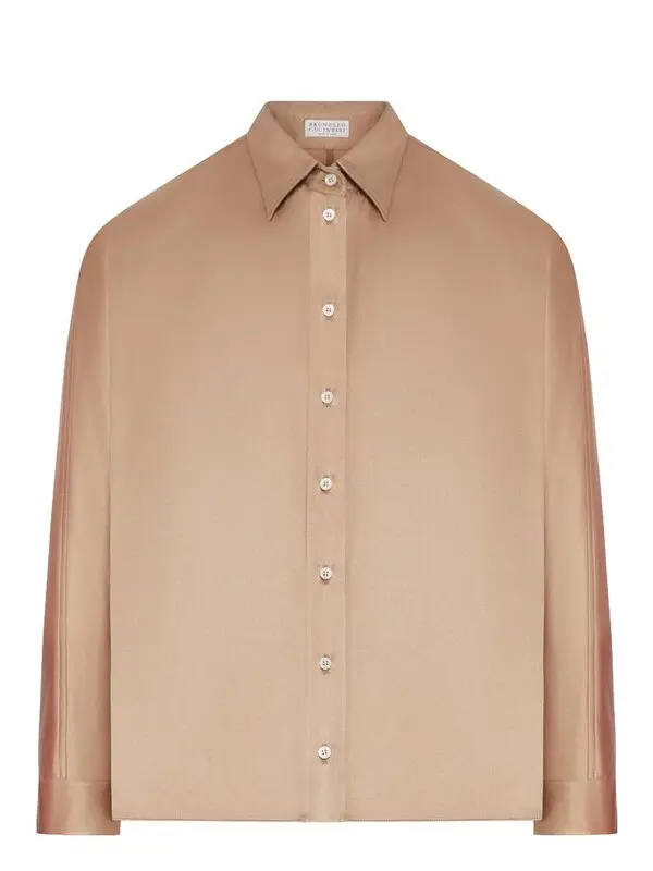 Brunello Cucinelli Stretch Silk Satin Shirt With Monili Detail - Multicolor