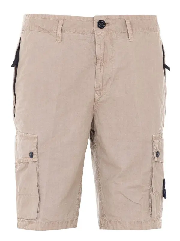 Stone Island Old Effect Cargo Bermuda Shorts - Cream