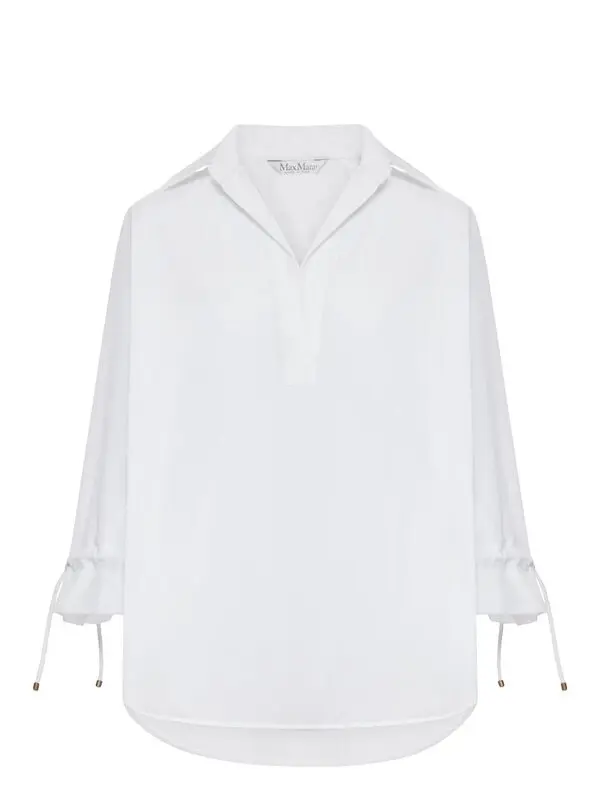 Max Mara Cotton Poplin Blouse With Drawstring Cuffs - White