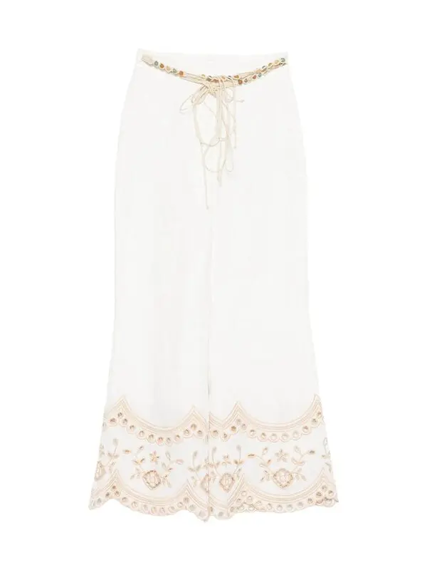 Zimmermann Palazzo Pants With Beaded Detail And Scalloped Hem - White