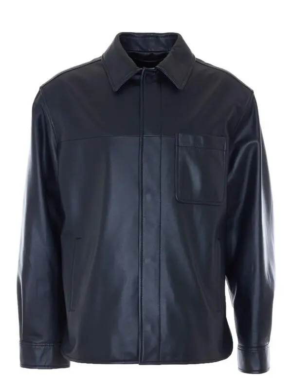 Loewe Leather Shirt With Mini Anagram Logo - Black