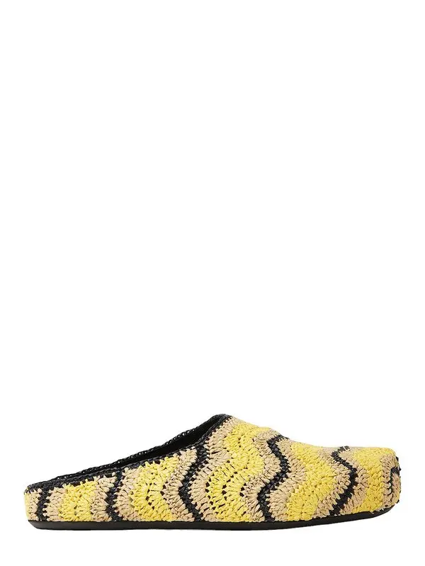 Marni Raffia Fussbett Mules With Scalloped Stripe Motif - Yellow