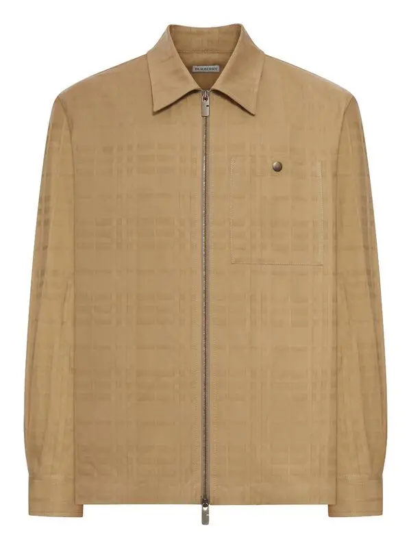 Burberry Check Cotton Zip-up Shirt - Cream