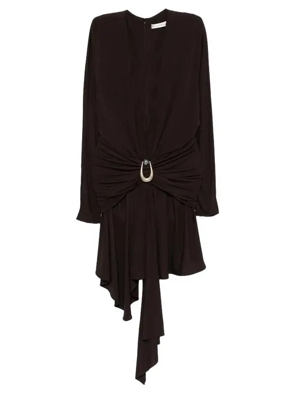 Christopher Esber Long Sleeve Draped Dress With Ring Detail - Brown