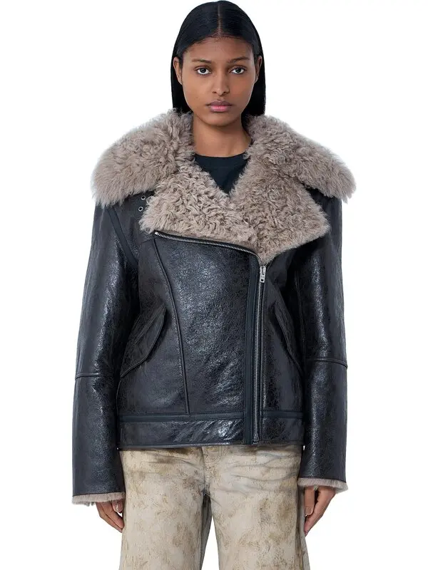 Acne Studios Leather Shearling Jacket - Gray