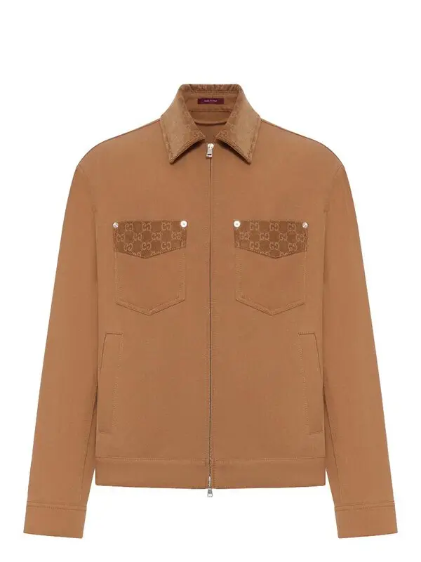 Gucci Heavy Cotton Canvas Jacket With Gg Fabric Inserts - Brown