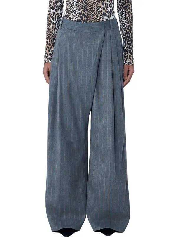 GANNI Wide-leg Pinstripe Wool Blend Trousers - Multicolor