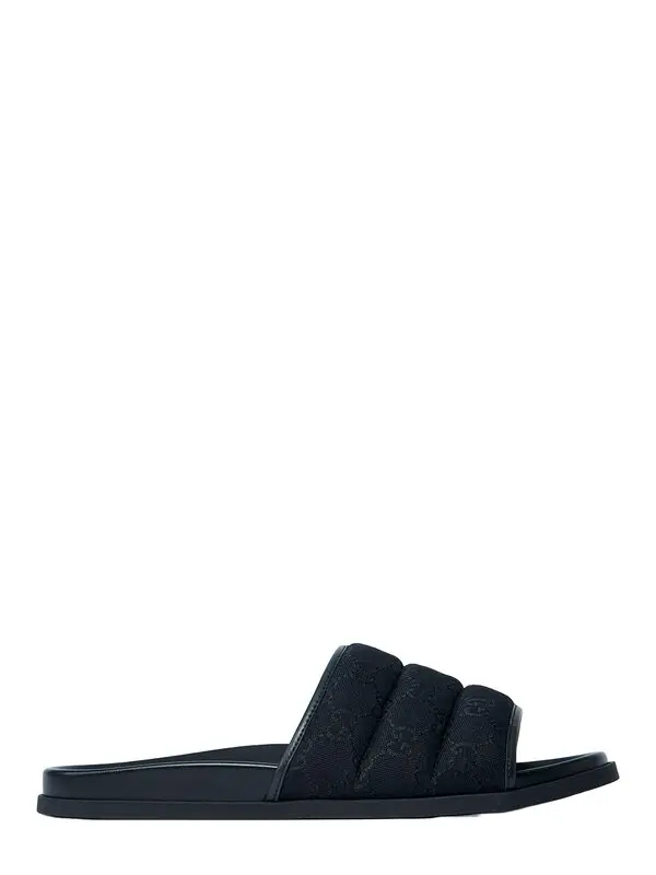 Gucci Quilted Gg Slides - Black