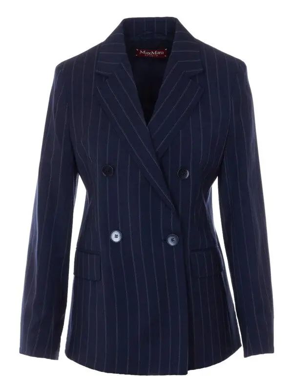 Max Mara Striped Double-breasted Blazer - Blue