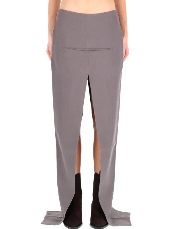Rick Owens Long Skirt With Center Slits 100% Wool - Gray