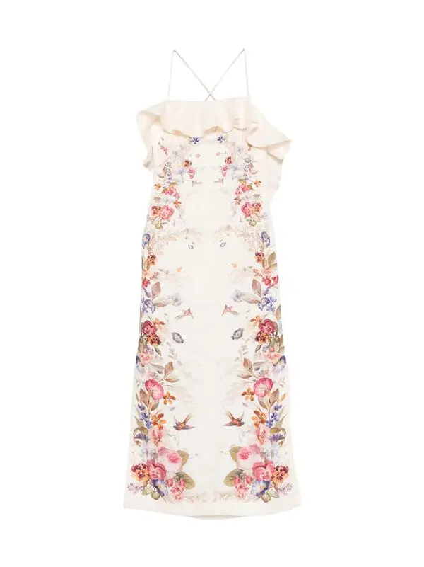Zimmermann Floral Print Midi Dress - Cream