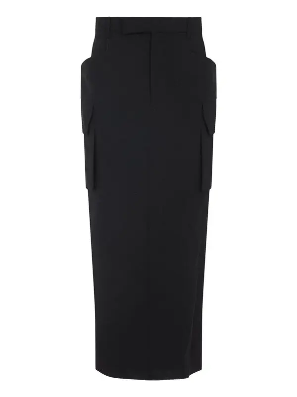 Rick Owens Virgin Wool Midi Skirt With Cargo Pockets - Black