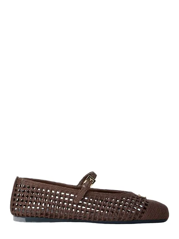 Prada Crochet Knit Ballerina Flats With Side Buckle - Brown