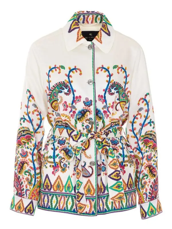 Etro Paisley Floral Print Belted Jacket - White
